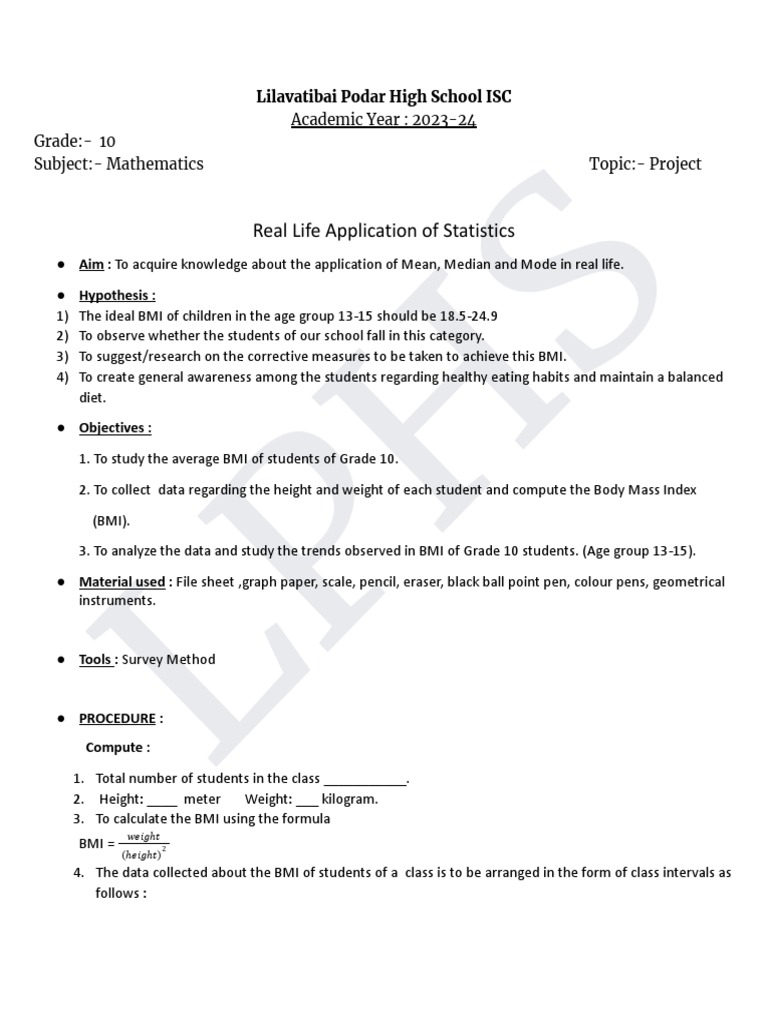 STD 10 - Math Project 2023-24 | Download Free PDF | Body Mass Index
