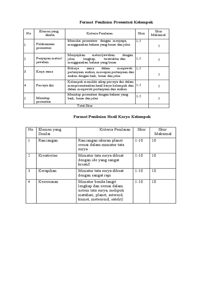 Format Penilaian Kelompok | PDF