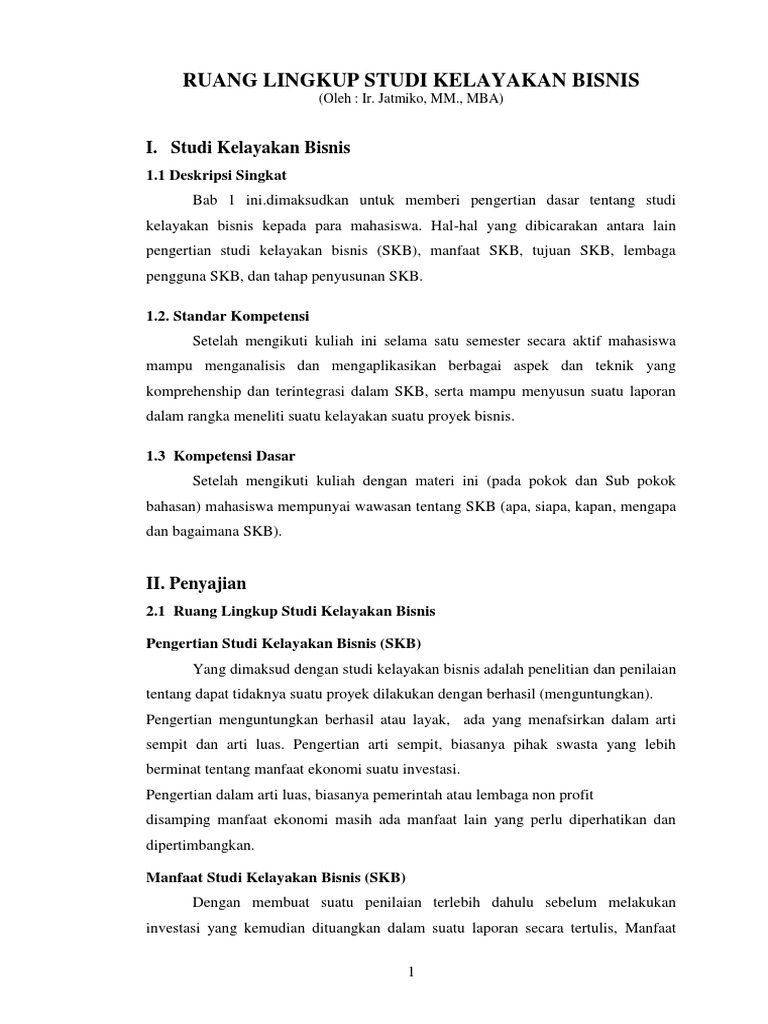 1b.bab 1 Modul Ruang Lingkup Studi Kelayakan Bis | PDF