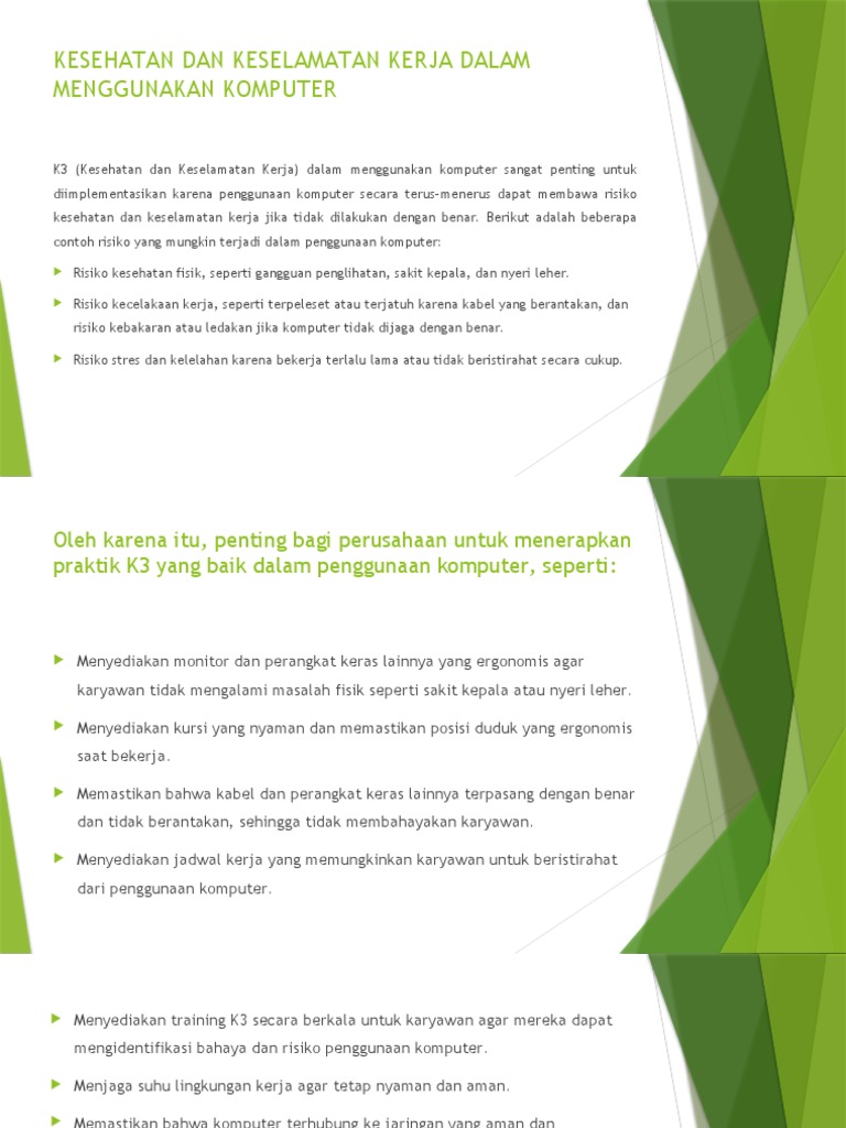 Kesehatan Dan Keselamatan Kerja Dalam Menggunakan Komputer Pptx Pdf
