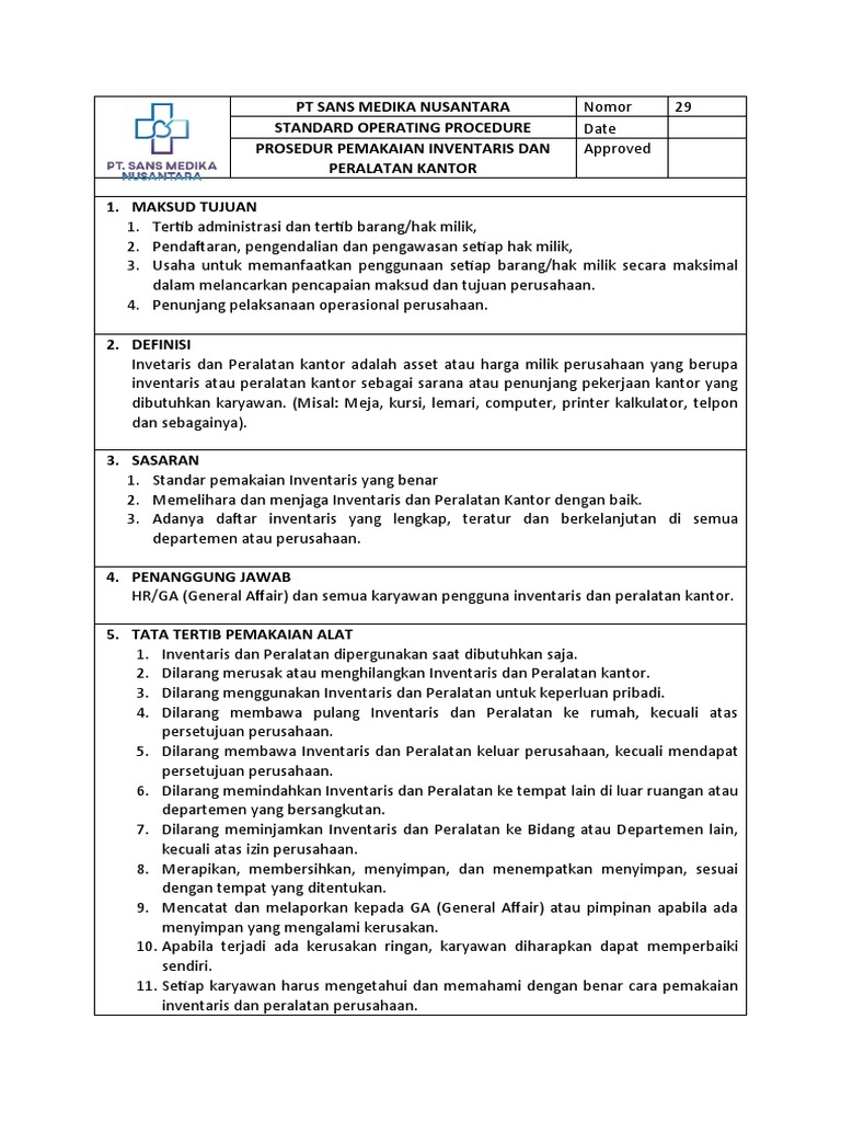 Sop Pemakaian Inventaris Dan Peralatan Kantor | PDF