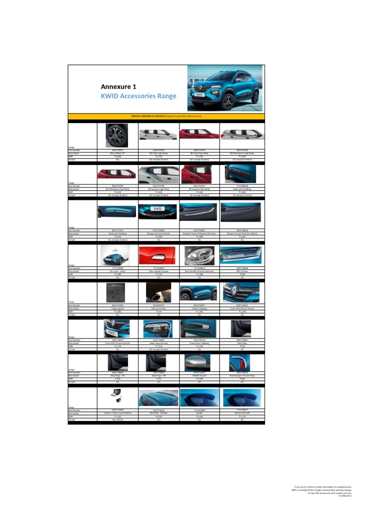 Renault Kwid Accessories Price List | PDF | Private Transport | Sports Cars