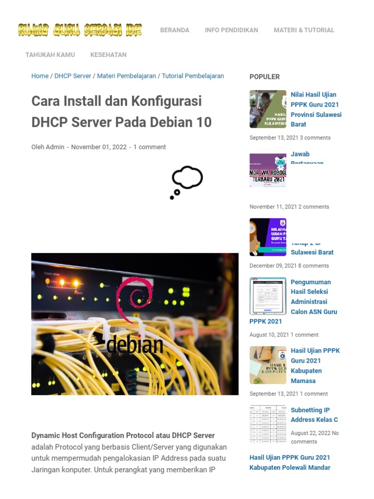 Cara Install Dan Konfigurasi DHCP Server Pada Debian 10 - Ruang Guru Berbagi | PDF