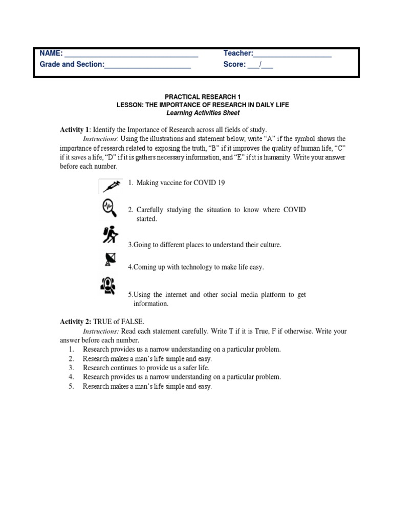 Practical Research 1- Learning Activity Sheets | PDF | Thought | Knowledge