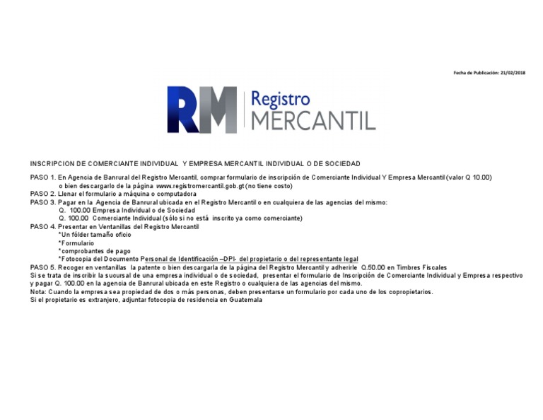 Inscripcion de Empresa Mercantil y Comerciante Individual | PDF | Negocios