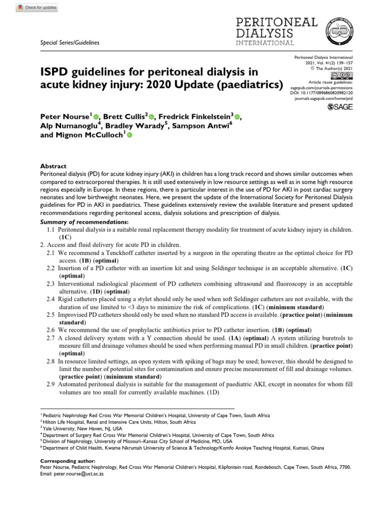2020 ISPD Guidelines for Pediatric AKI PD | PDF | Hemodialysis | Catheter