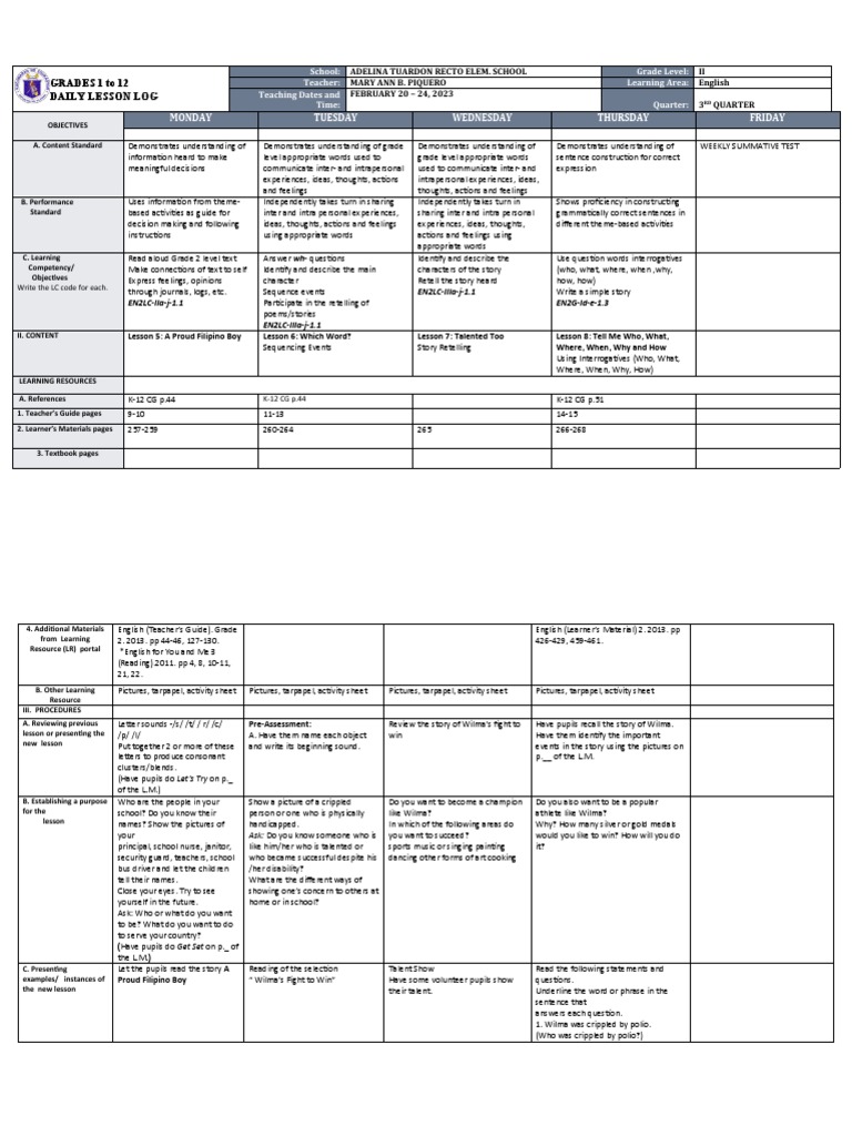 English 2 Quarter 3 Week 2 | PDF | Learning | Thought