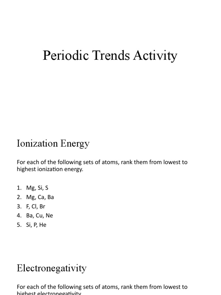 Periodic Trends Activity | PDF