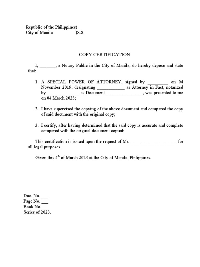 Copy Certification Sample | PDF