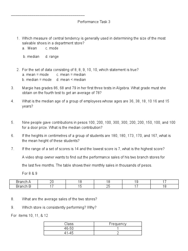 Performance Task 3 STAT | PDF | Average | Mean