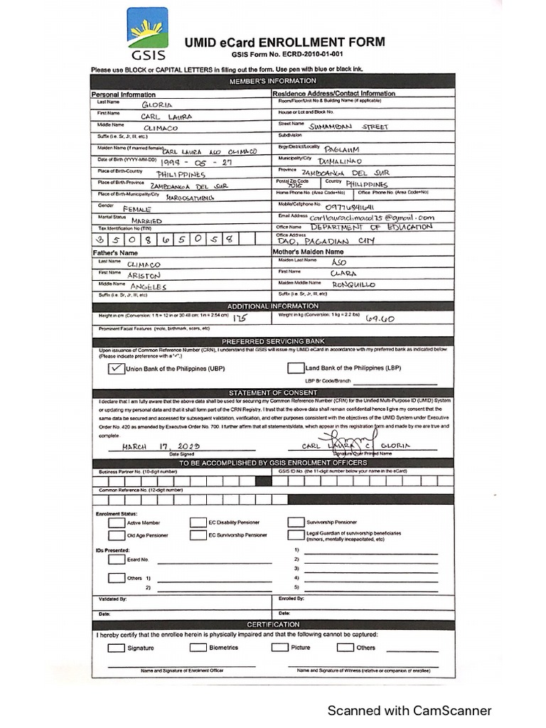Umid - Ecard - Enrollment Form PDF | PDF