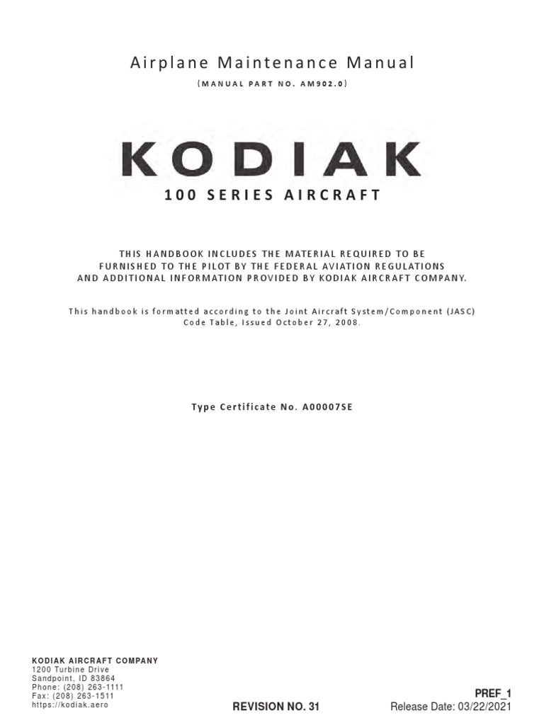 KODIAK 100 - Airplane Maintenance Manual-3 PDF | PDF | Aviation | Aircraft