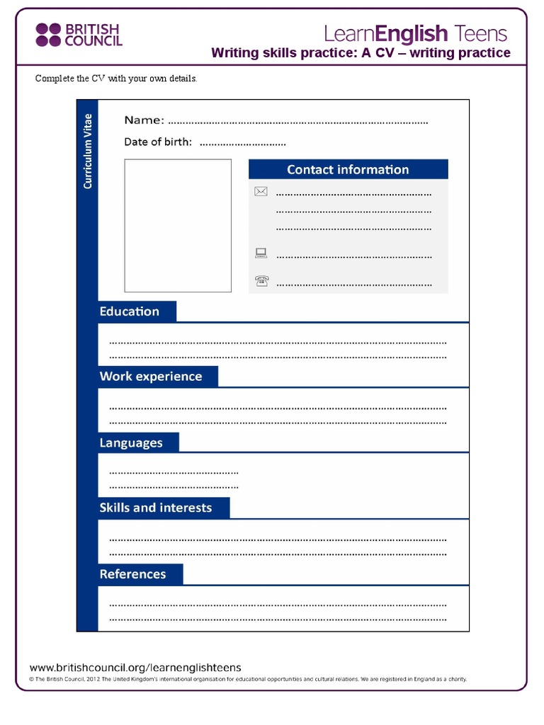A CV - Writing Practice | PDF