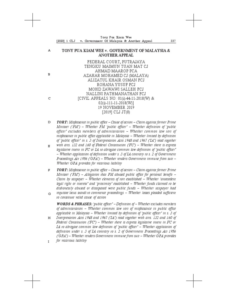 Misfeasance in Public Office Case Analysis | PDF | Common Law | Najib Razak