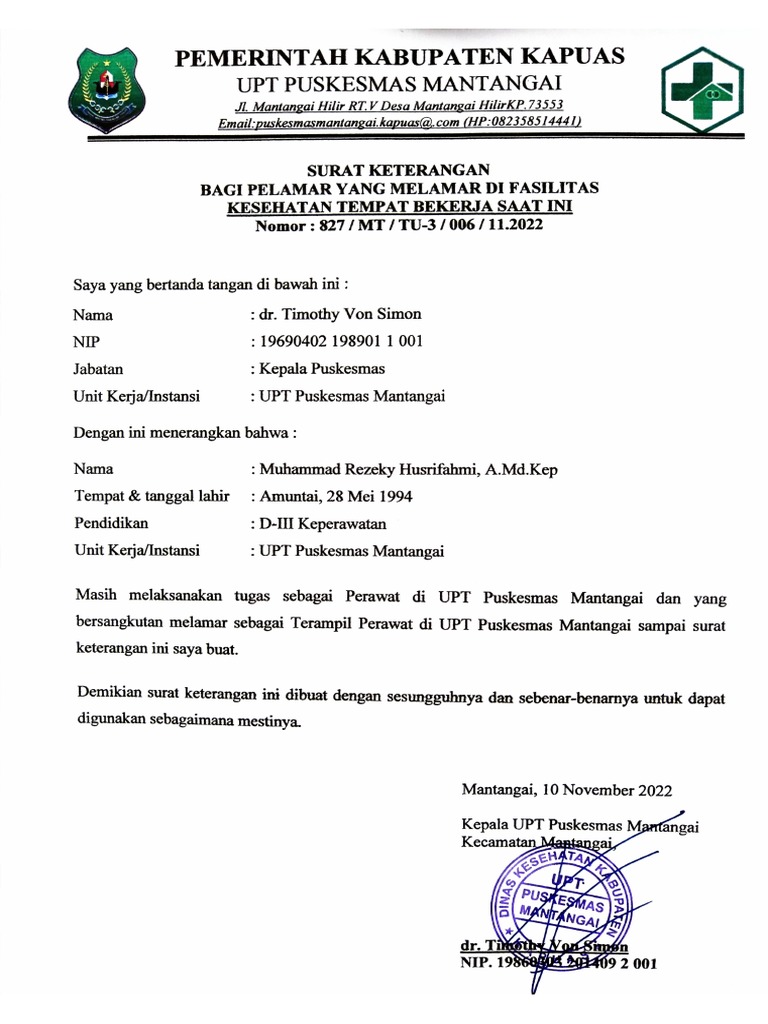 Surat Keterangan Bagi Pelamar | PDF