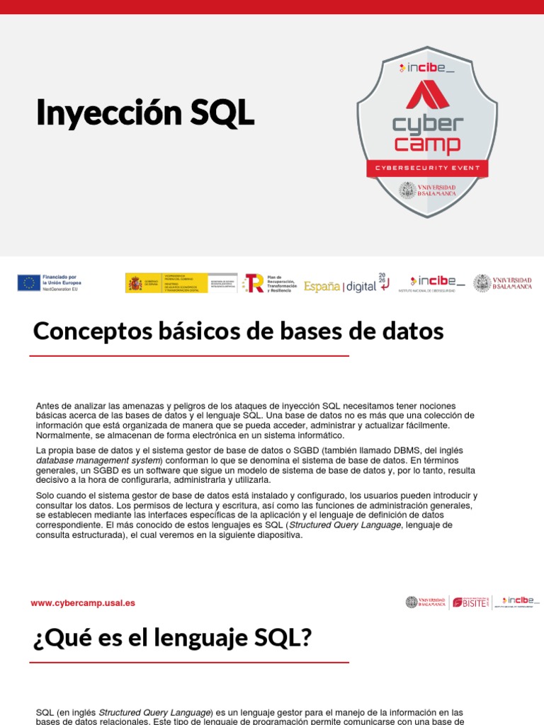 CyberCamp-USAL Inyección SQL | PDF | Bases de datos | SQL
