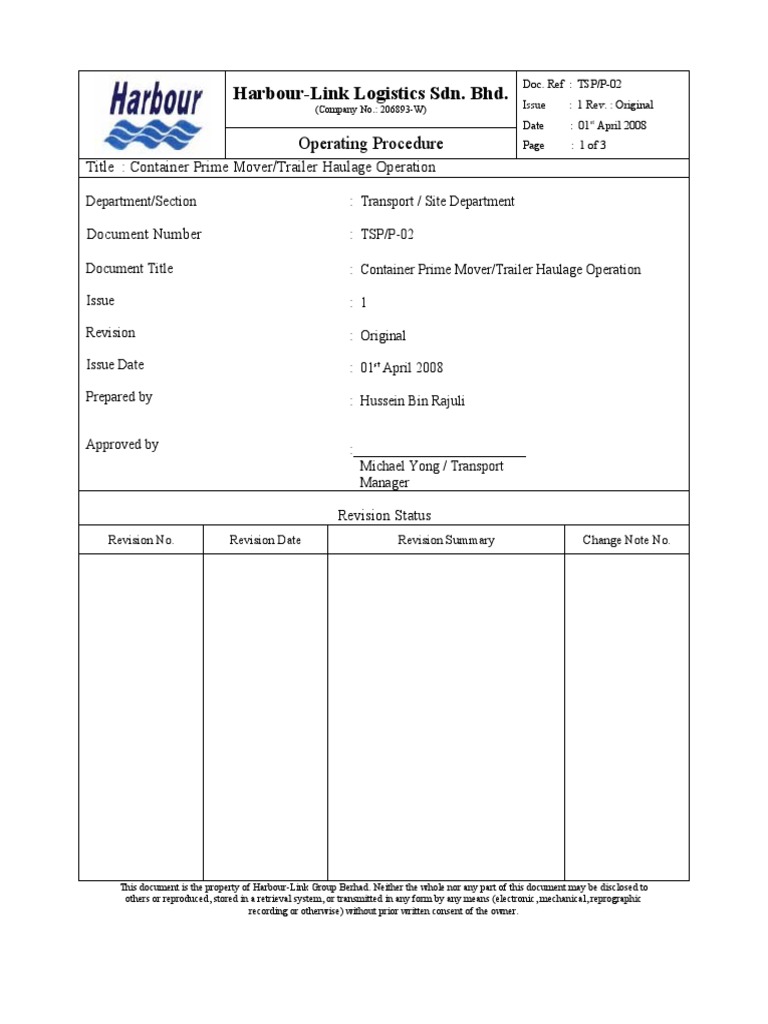 Sop Container Haulage Operation | PDF | Safety | Business