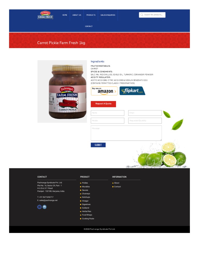 Cauliflower and Carrot Pickles Manufacturers | PDF