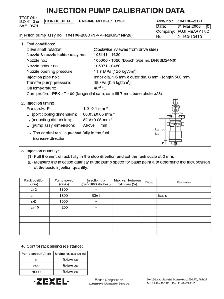Injection Pump Calibration Data Sheet | PDF