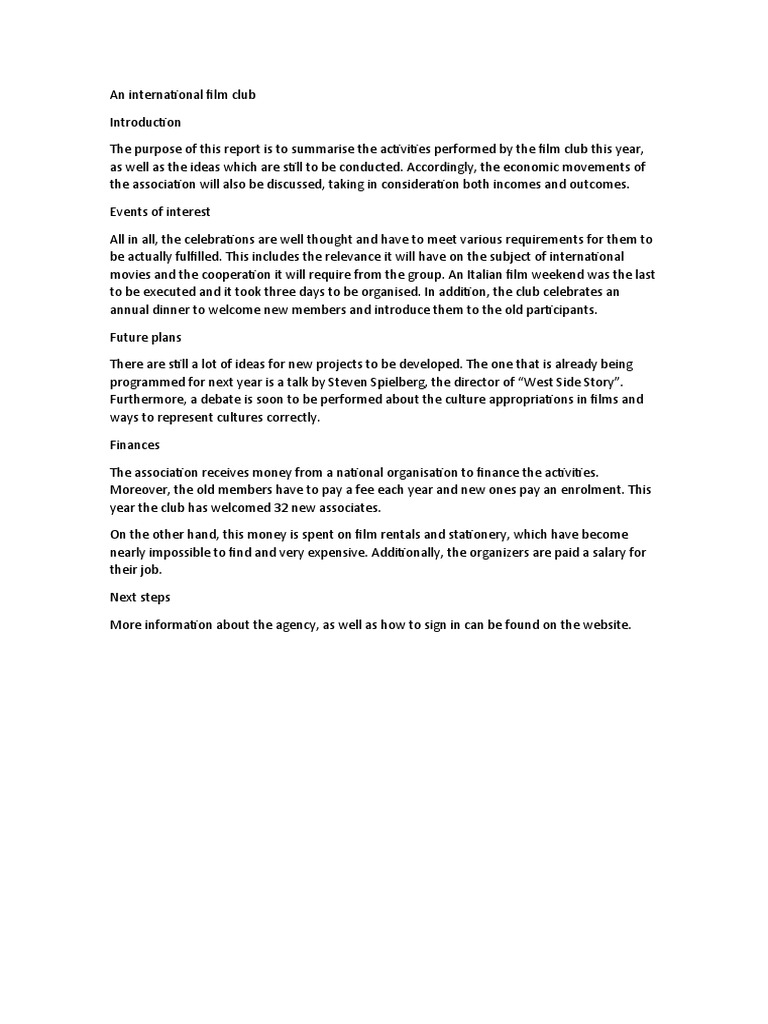 International Film Club Activities Summary | PDF