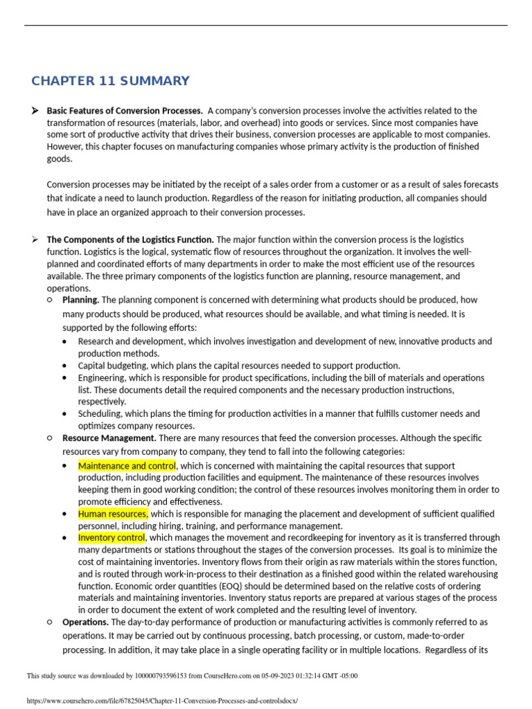 Chapter 11 Conversion Processes and Controls | PDF | Inventory | Logistics