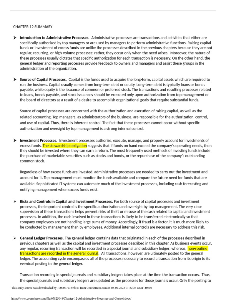 Chapter 12 Administrative Processes and Controls | PDF | Internal Control | Investing