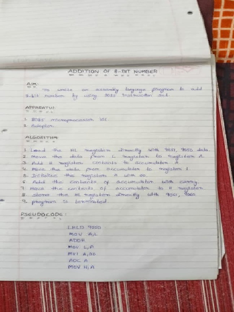 8085 Assembly: 8-Bit Addition Program | PDF