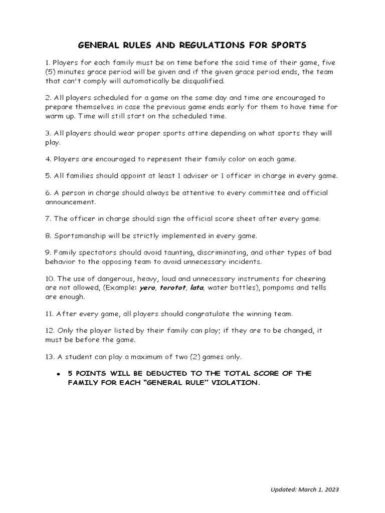General Rules and Regulations For Sports | PDF | Gaming | Entertainment