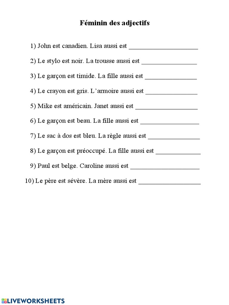 Le Feminin Des Adjectifs gr8 | PDF | Sports et loisirs | Sciences sociales