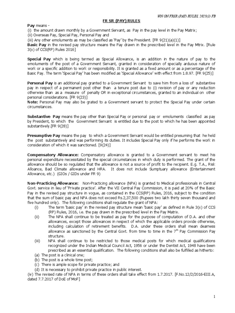 WN On FRSR (Pay) Rules, 2023 (1) FB | PDF | Employment | Insurance