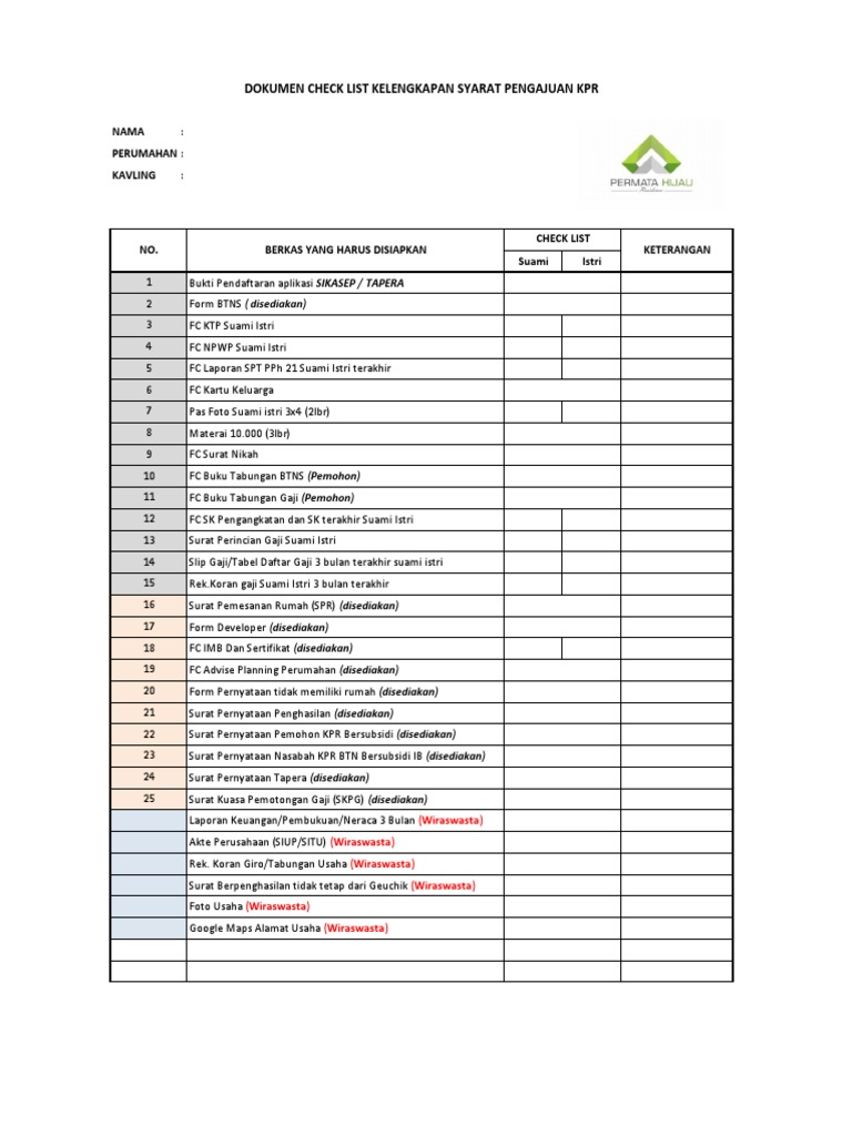 List Berkas KPR | PDF
