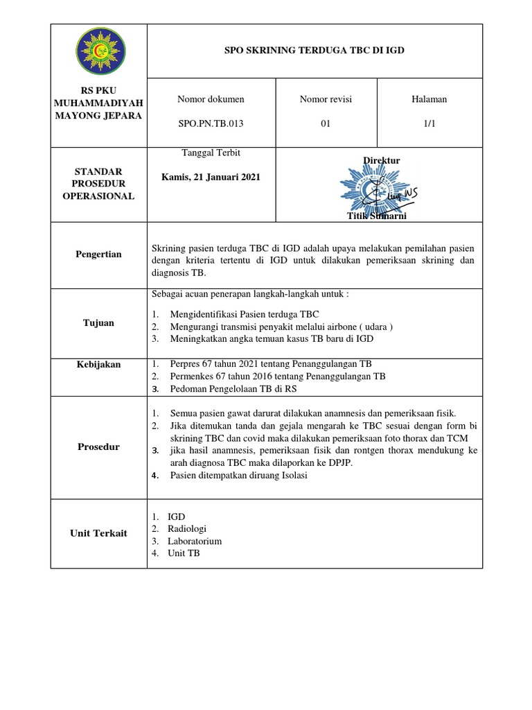Spo Skrining Terduga TB Di Igd - Fix | PDF