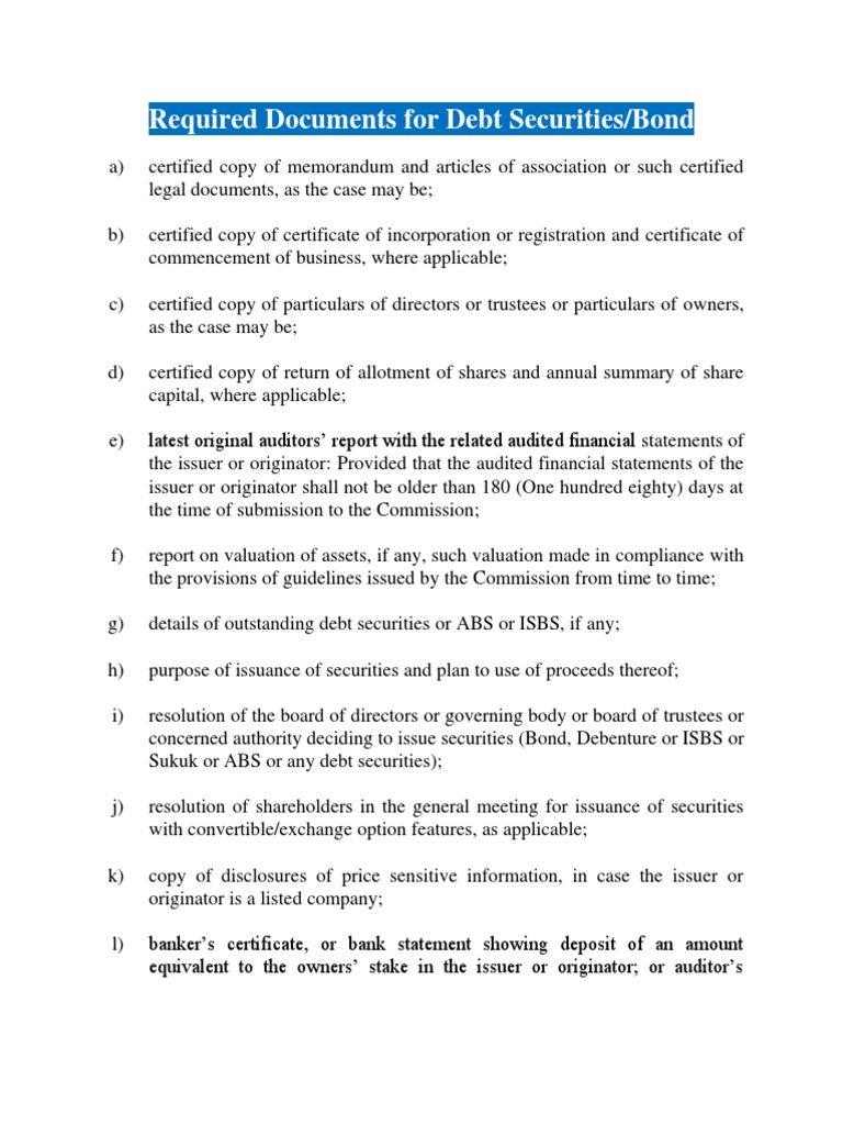 Bond Checklist PDF | PDF | Securities (Finance) | Financial Statement
