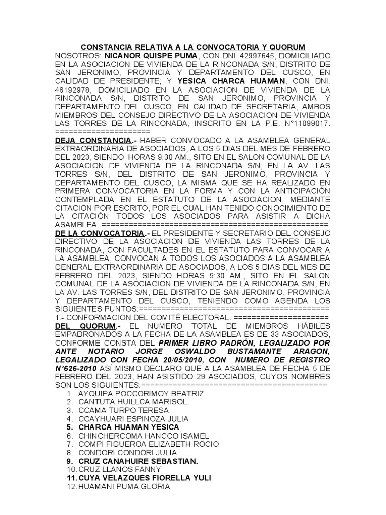 Constancia Rinconada 2023 | PDF