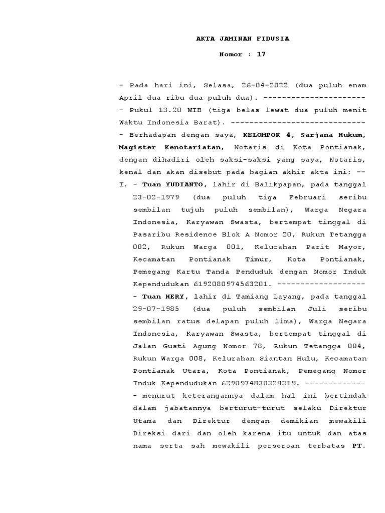 TPA I - Akta Fidusia - Kelompok 4 | PDF