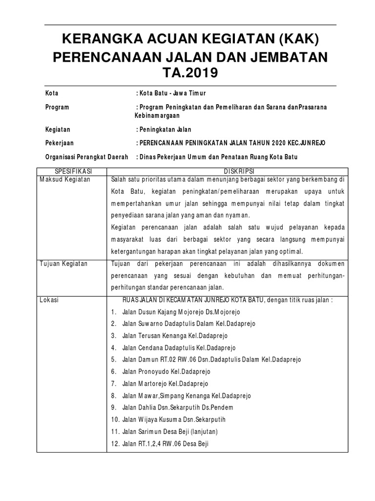 KERANGKA ACUAN KEGIATAN Konsultan PERENCANAAN | PDF