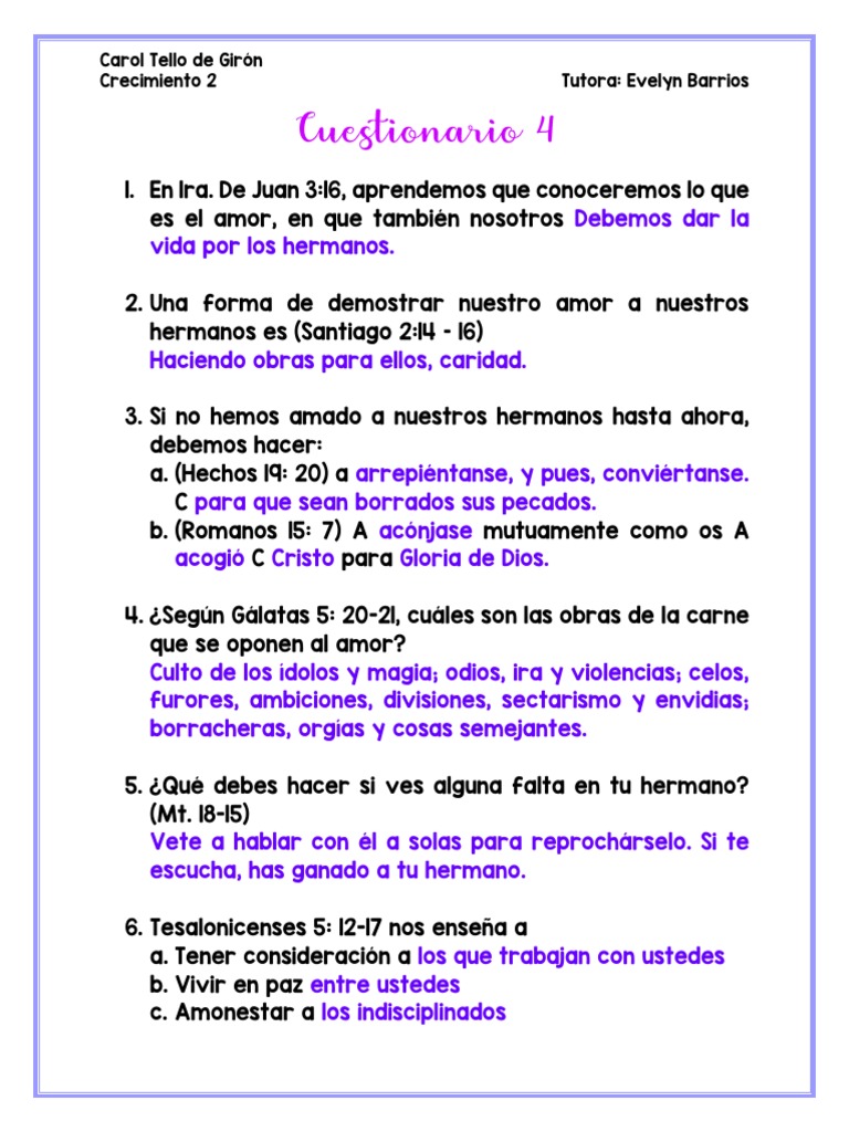 Cuestionario 4 - Crecimiento Dos - Carol Tello | PDF | Religión y ...