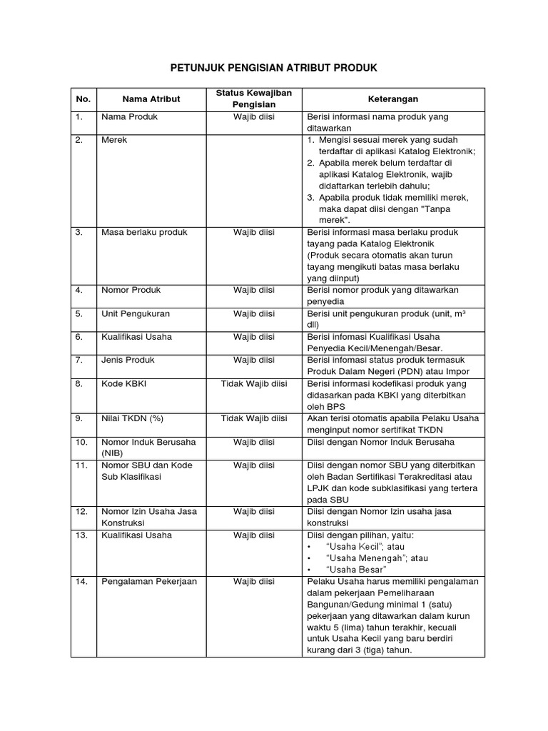 Petunjuk Pengisian Atribut Produk | PDF