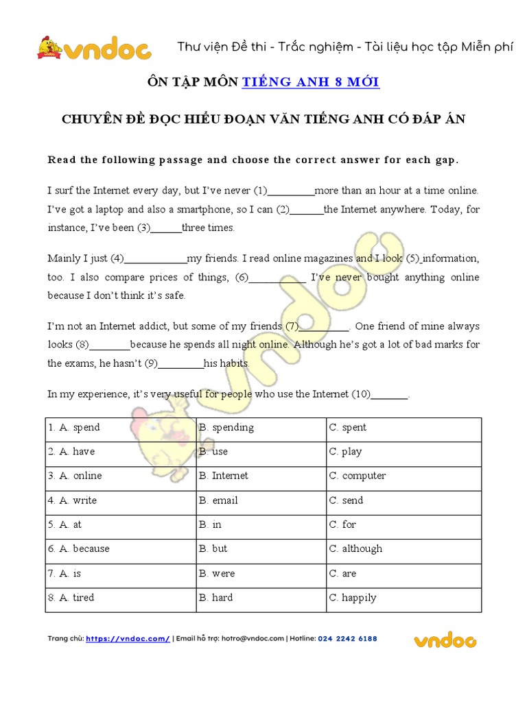 bai-tap-doc-hieu-tieng-anh-lop-8 | PDF | Air Pollution | Hanoi