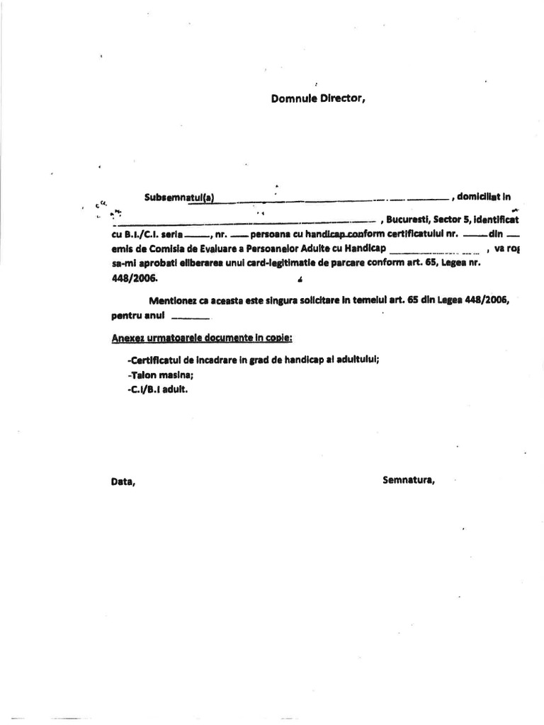 Cerere Card Legitimatie Parcare Adult PDF | PDF