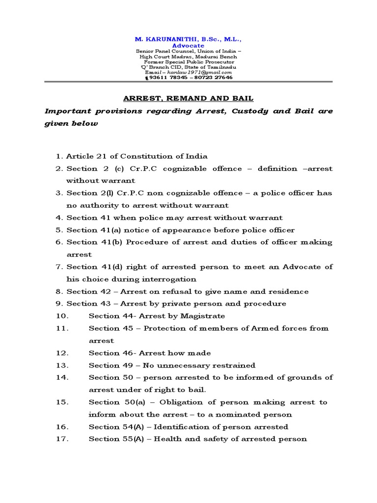 Arrest, Remand, and Bail in CrPC | PDF | Arrest | Bail