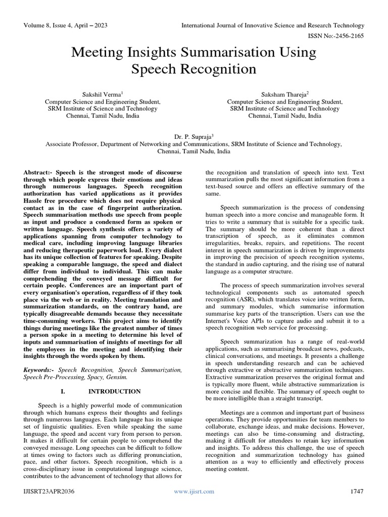 Speech Recognition for Meeting Summarization | PDF | Speech Recognition ...