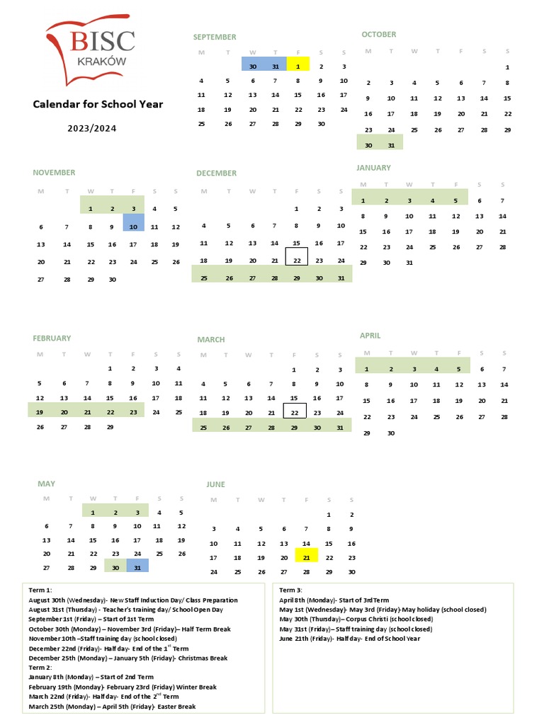 School Calendar 2023 - 24 | PDF | Observances