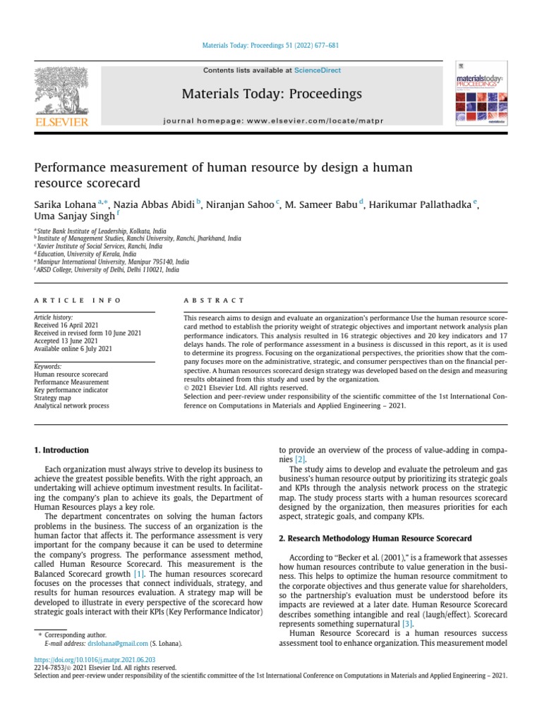 Performance Measurement of Human Resource by Design A Human Resource ...
