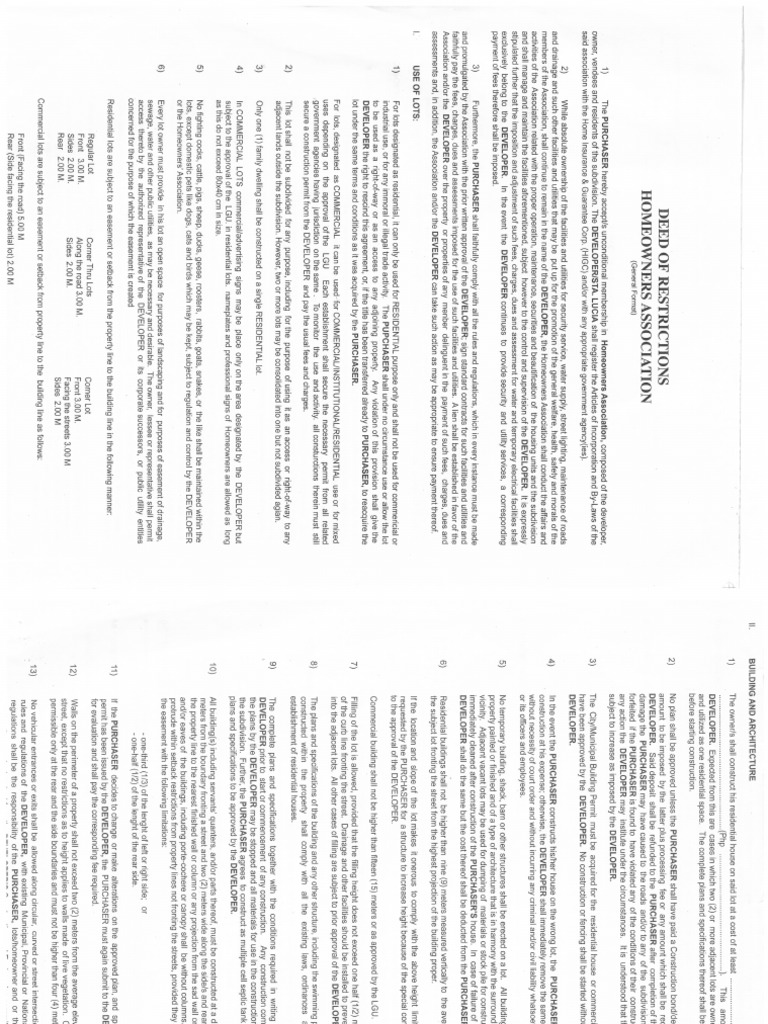 Deed of Restrictions | PDF