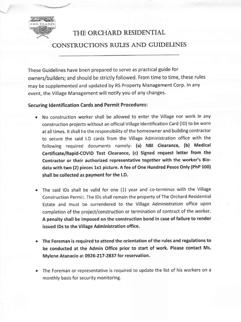 The Orchard Residential Construction Rules and Guidelines | PDF | Lease ... The Orchard Residential Construction Rules and Guidelines | PDF | Lease ...
