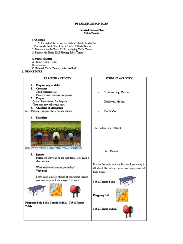 Lesson Plan Angelica A. Morales Bped 3 A | PDF | Table Tennis ...