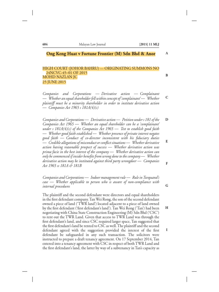 TAB 10 - Ong Keng Huat V Fortune Frontier (M) SDN BHD & Anor PDF | PDF | Justice | Crime & Violence