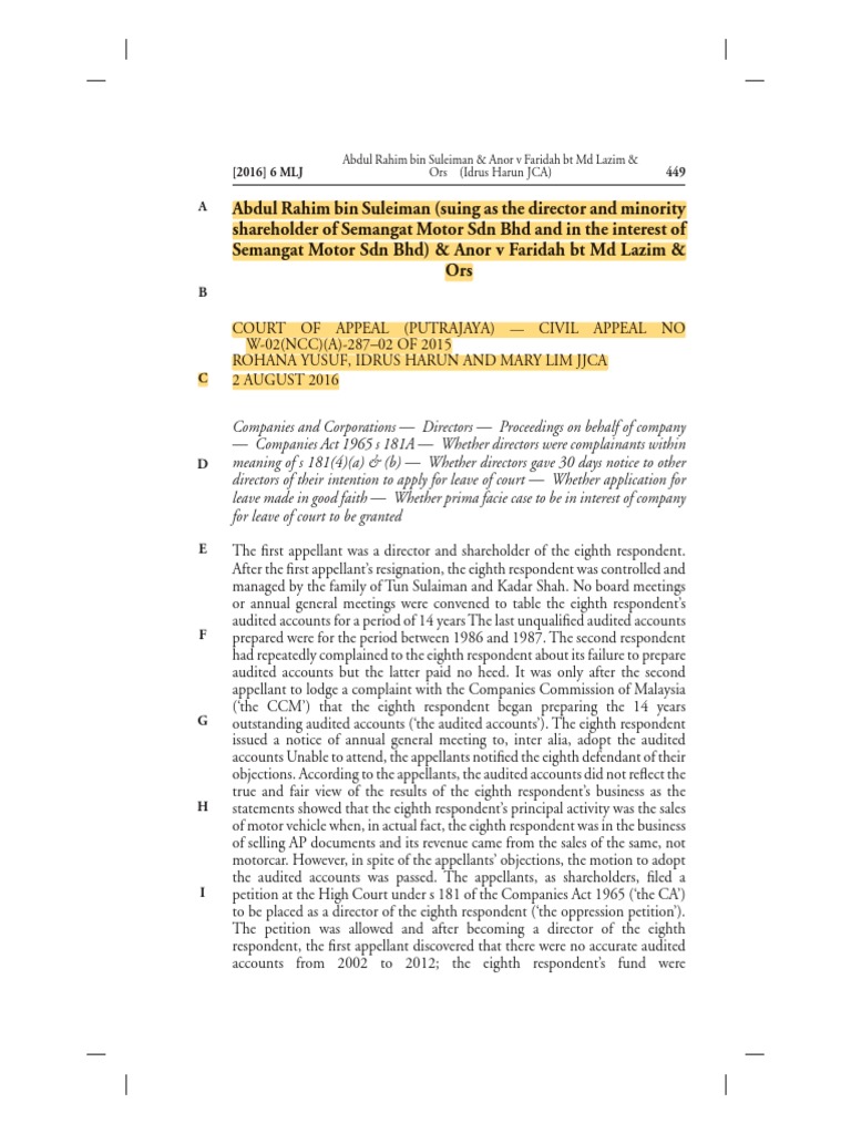 TAB 4 - Abdul Rahim Bin Suleiman (Suing As The Director and | PDF ...