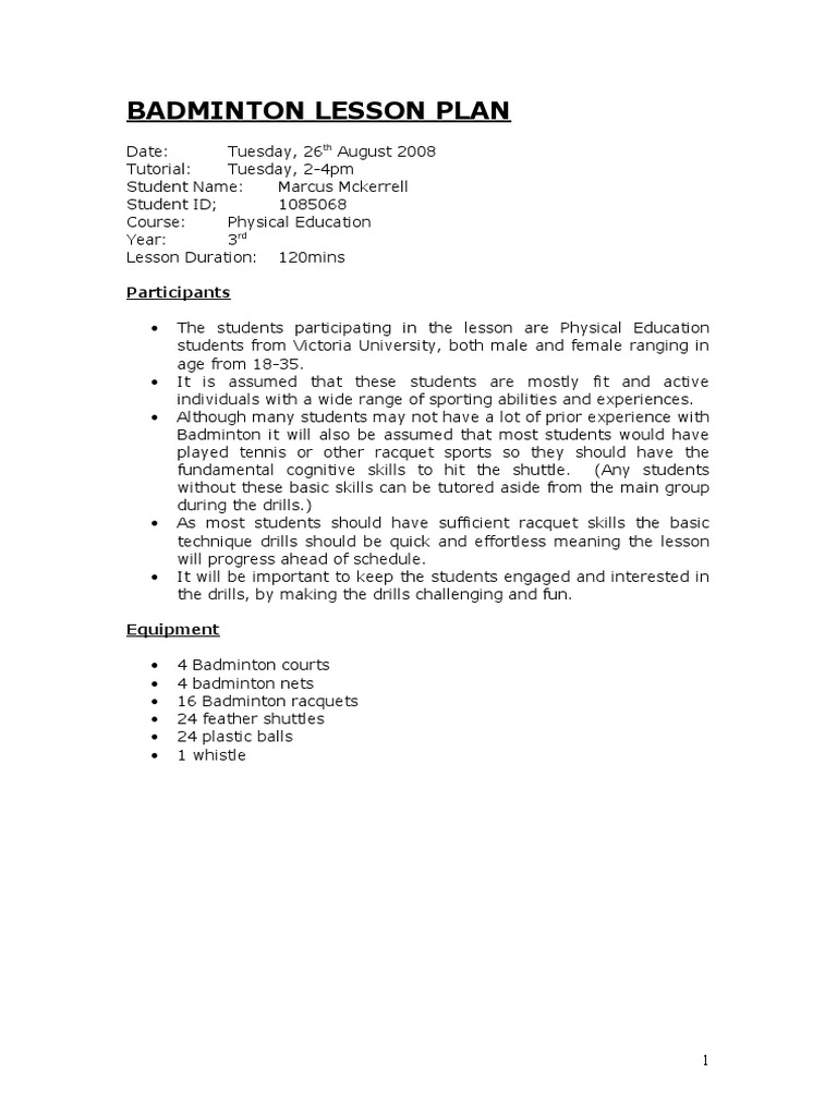 Badminton Lesson | PDF | Athletic Sports